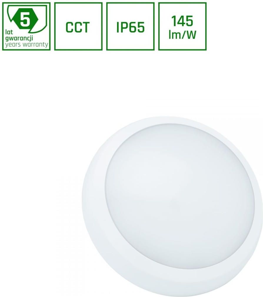 Lampa Spectrum Led Nymphea City Pro 2 18/24W Cct 230V 120St Ip65 Ik08 Fi320X80Mm Biały Okrągła ...