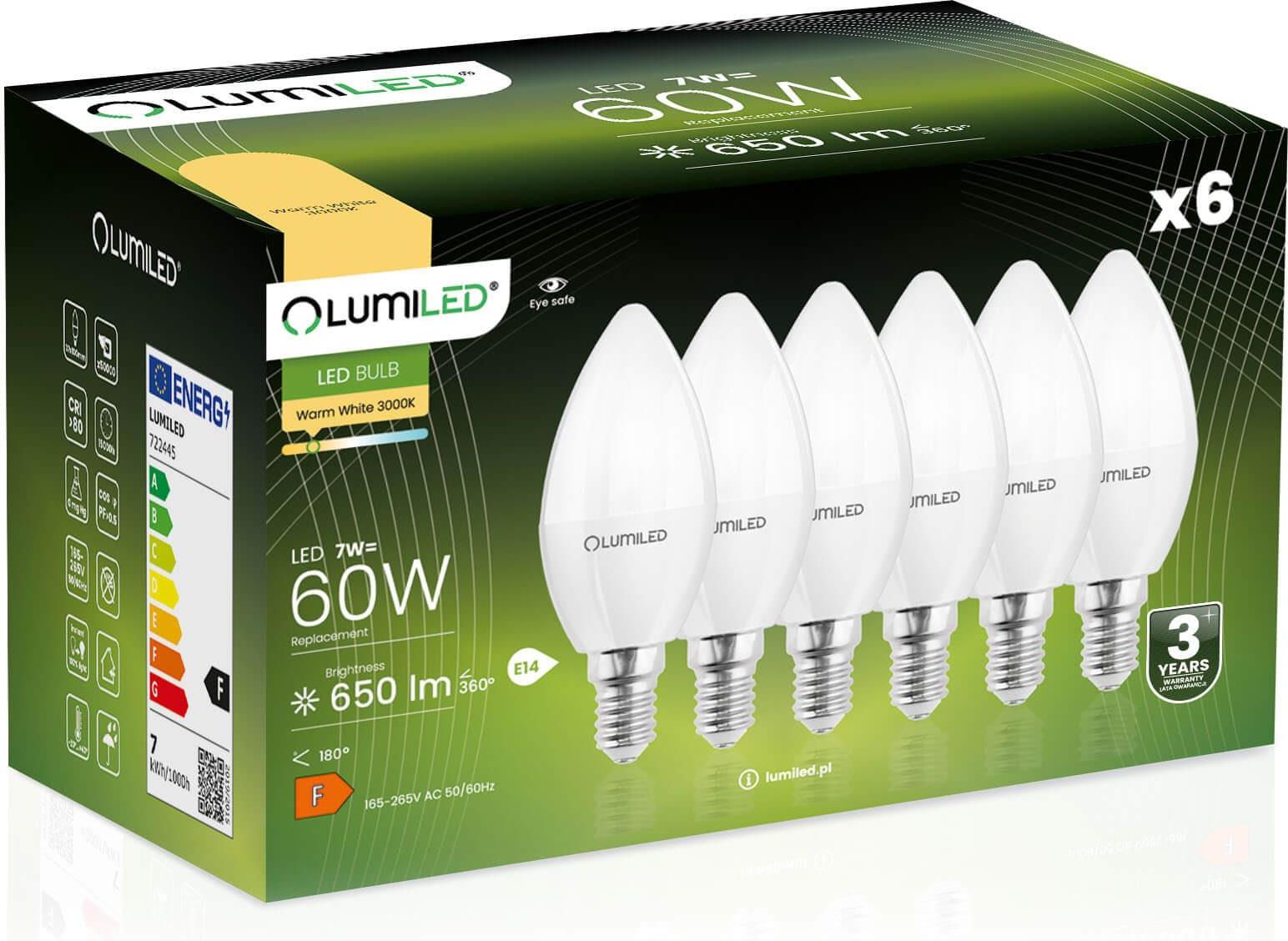 Lumiled Zestaw 6X Żarówka Led Świeca B35 E14 7W = 60W 650Lm 3000K ...