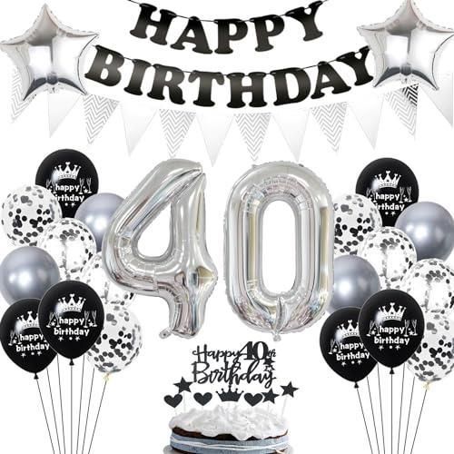 Ohaoduo Czarna Srebrna Dekoracja 40 Lat Rocznica Balon Urodziny Srebrny ...