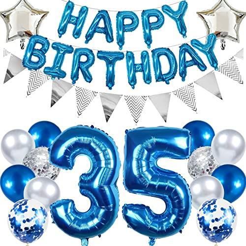 Ouceanwin Dekoracja Urodzinowa Dla Mężczyzn W Wieku 35 Lat Niebieski Balon Na Urodziny Mężczyzna ...