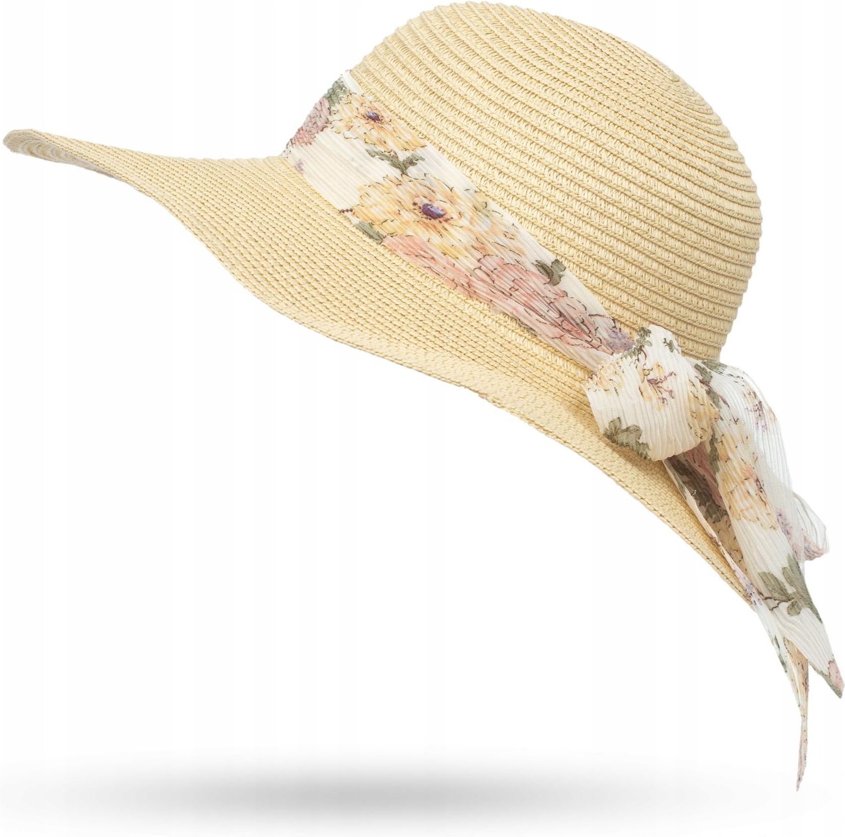 Kapelusz Damski Słomkowy Na Lato z Dużym Rondem Letni Falowany Kwiaty ...