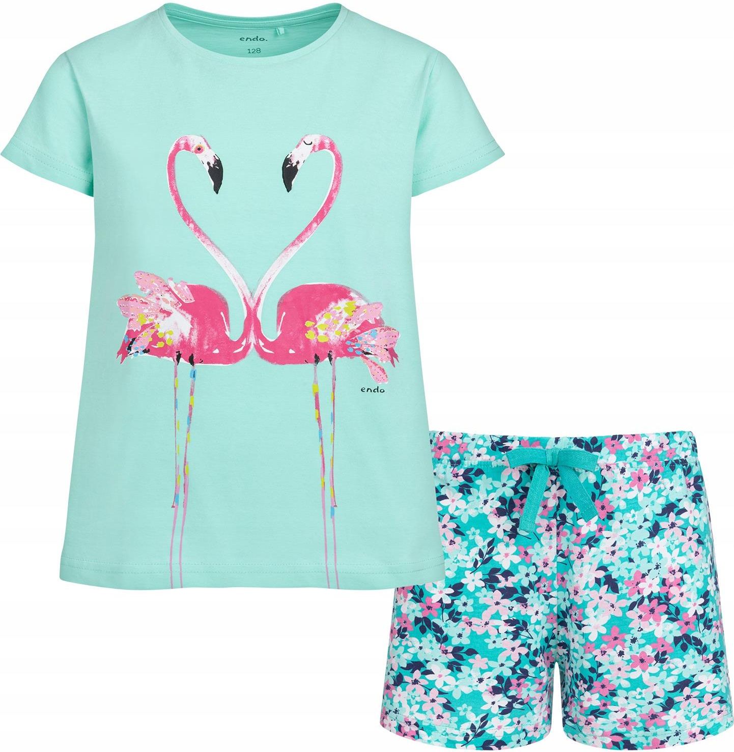 Piżama dziecięca piżamka dziewczęca bawełniana letnia 116 z Flamingami ...