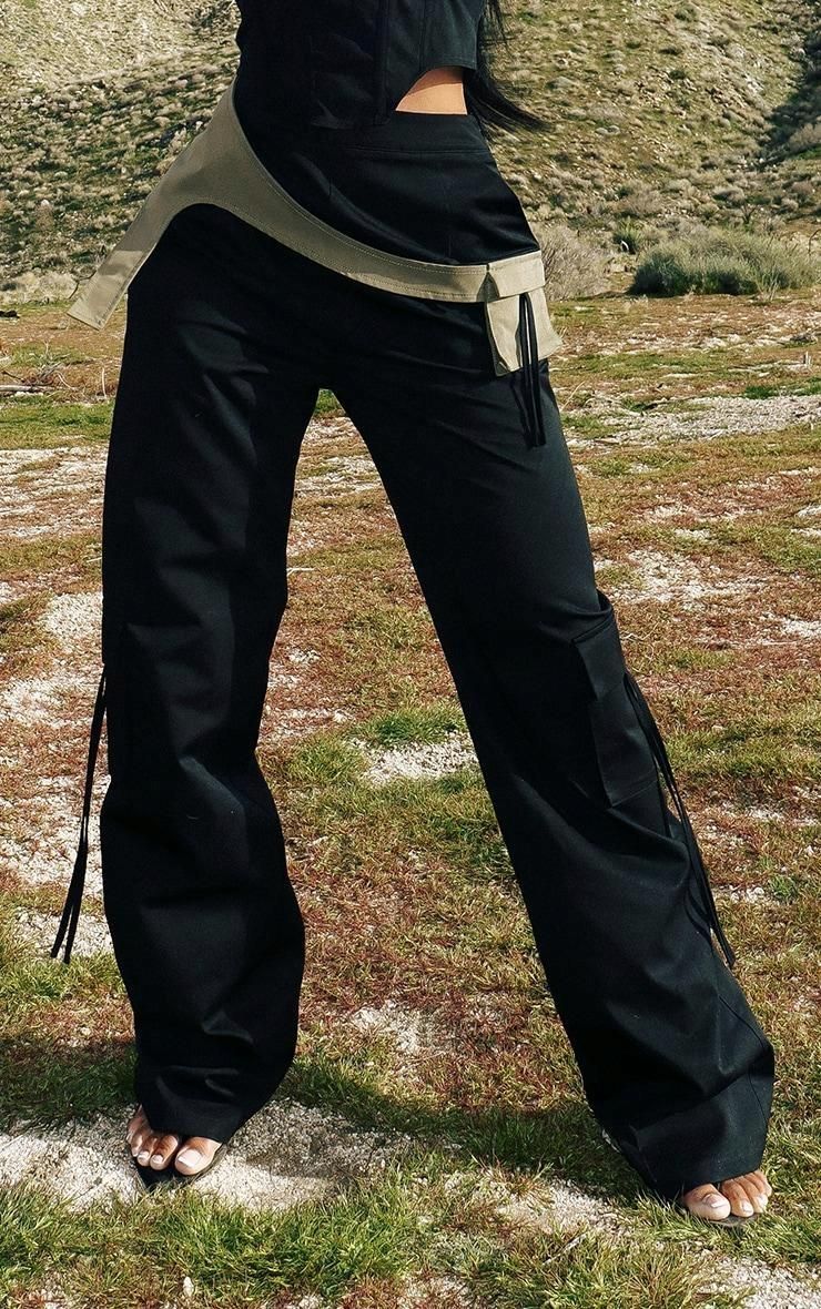 Prettylittlething bup Cargo Stan Czarne Kontrast Spodnie Wysoki Xs NG4 ...