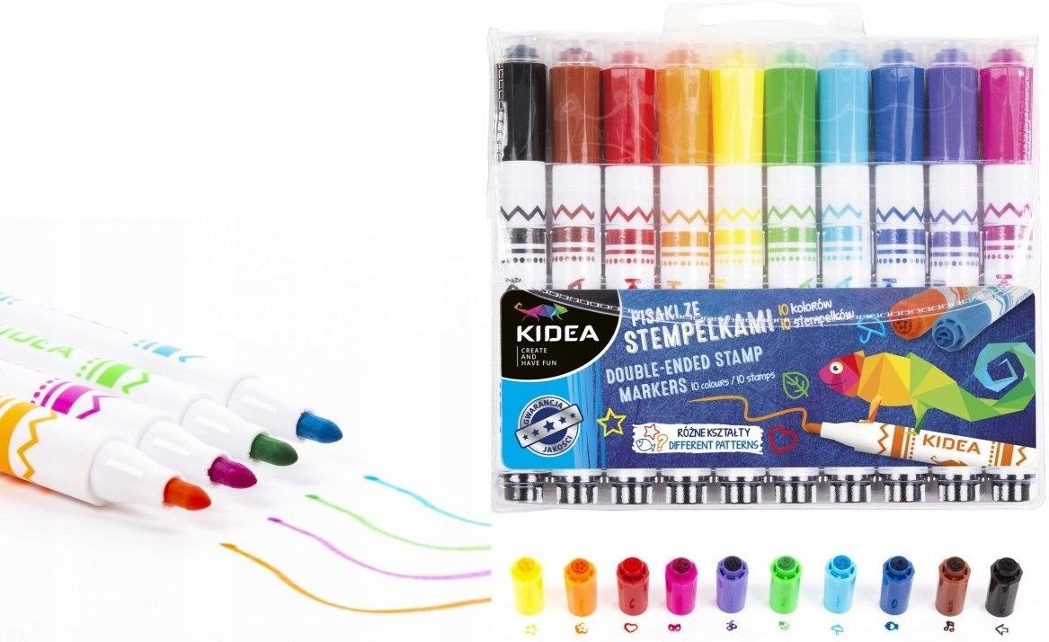 Pisaki Ze Stempelkami Zestaw 10 Pięknych Kolorów Kidea Flamastry Grube ...