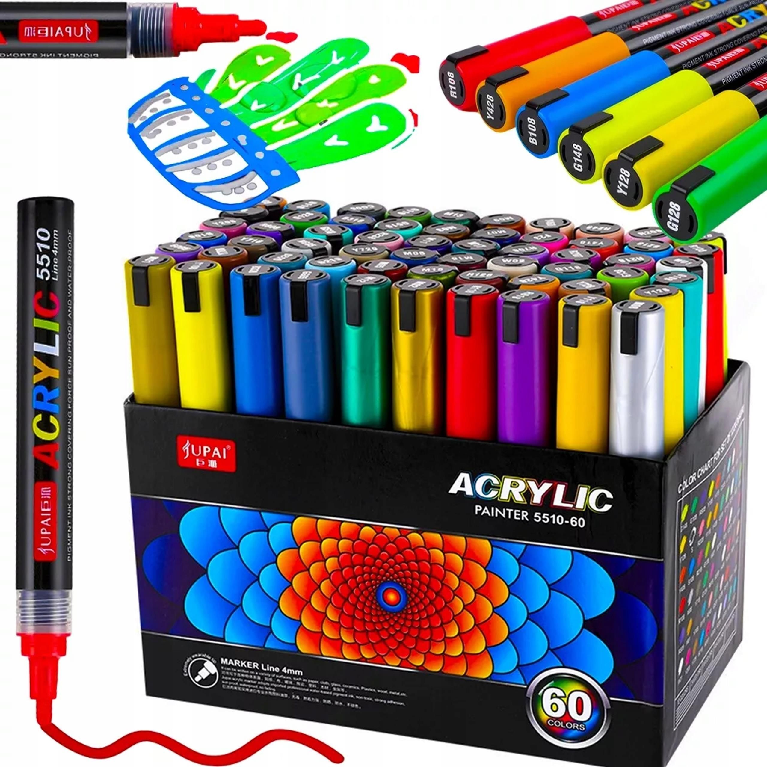 Jupai Markery Akrylowe Zestaw 60Szt. Pisaki Flamastry Mazaki Wododporne ...