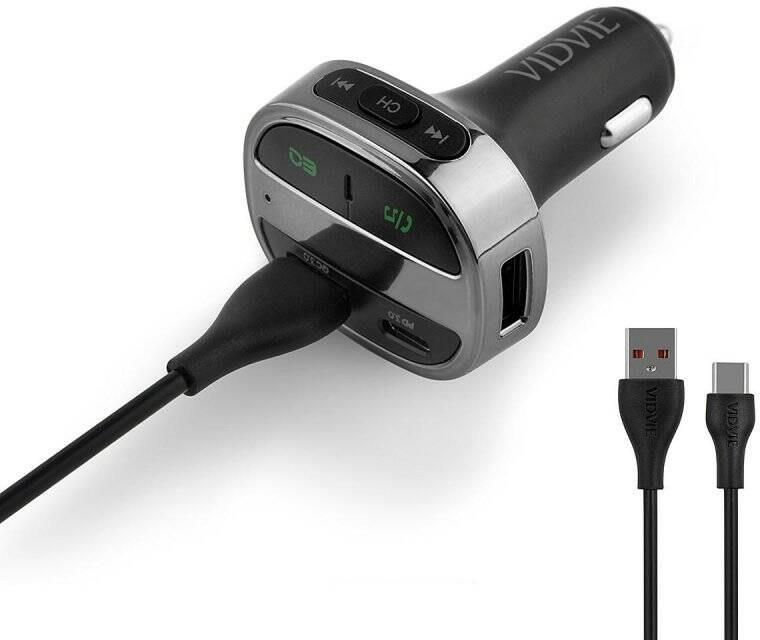 Vidvie Ładowarka Samochodowa Fm Transmiter Fm02 1Xusb 1Xtype C Usb 18 W Type C 30W Czarny - Etui ...