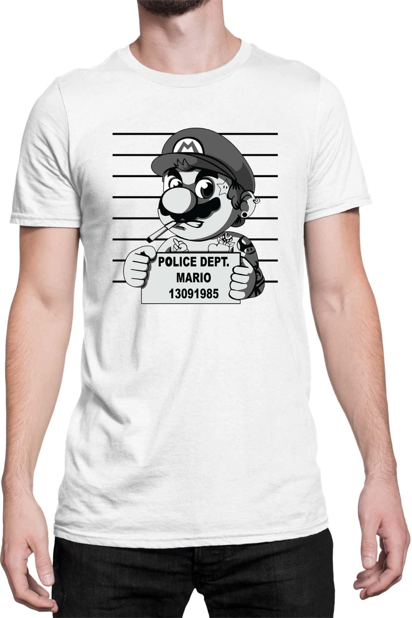 Mario Wanted Mugshot męska koszulka Super Mario Bros Luigi Bowser, Man ...