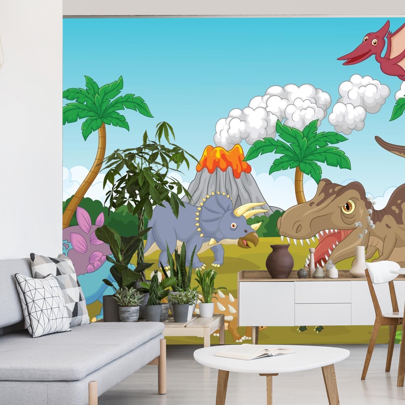 Doboxa Fototapeta Kolorowe Dinozaury I Wulkan Tapeta Samoprzylepna ...