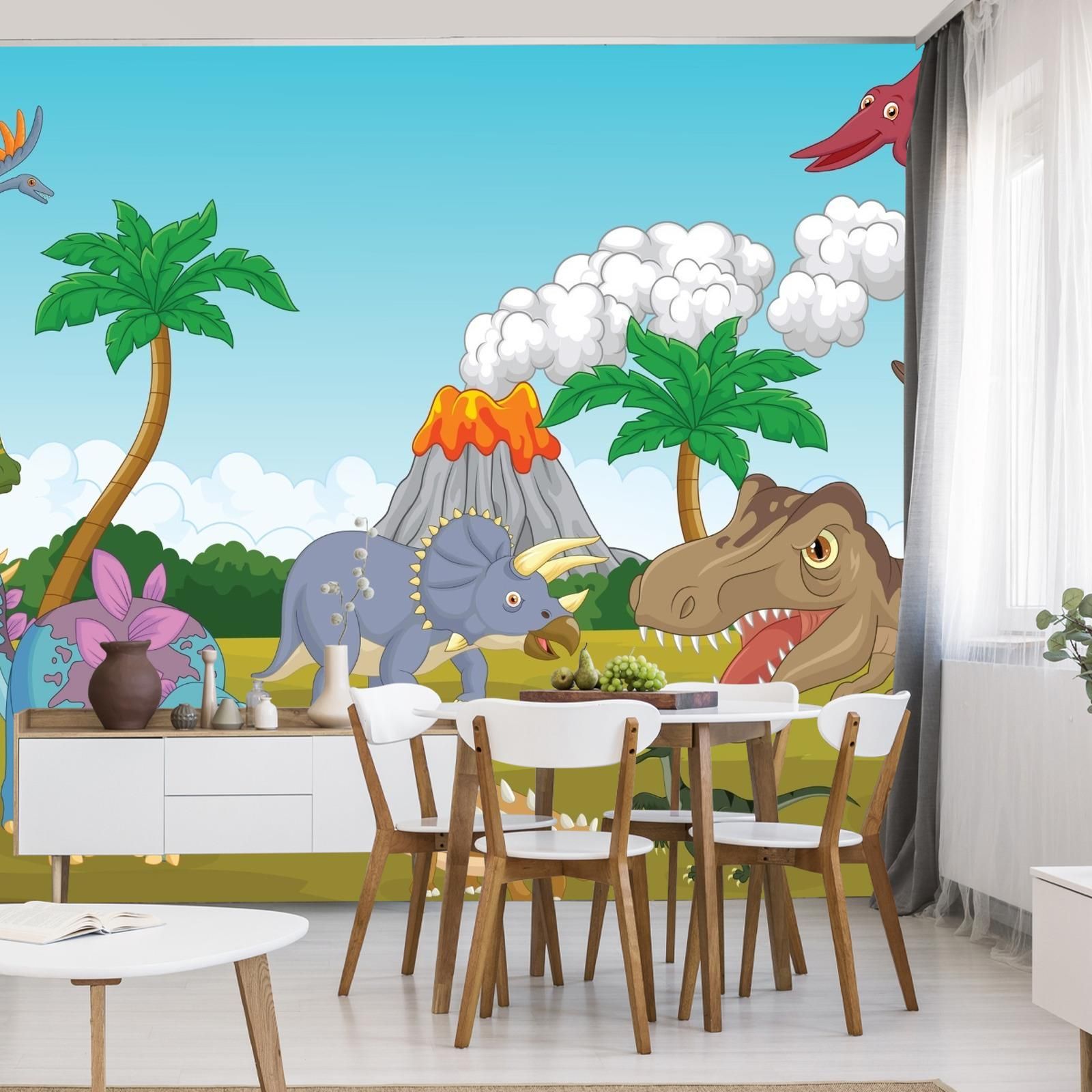 Doboxa Fototapeta Kolorowe Dinozaury I Wulkan Tapeta Samoprzylepna ...