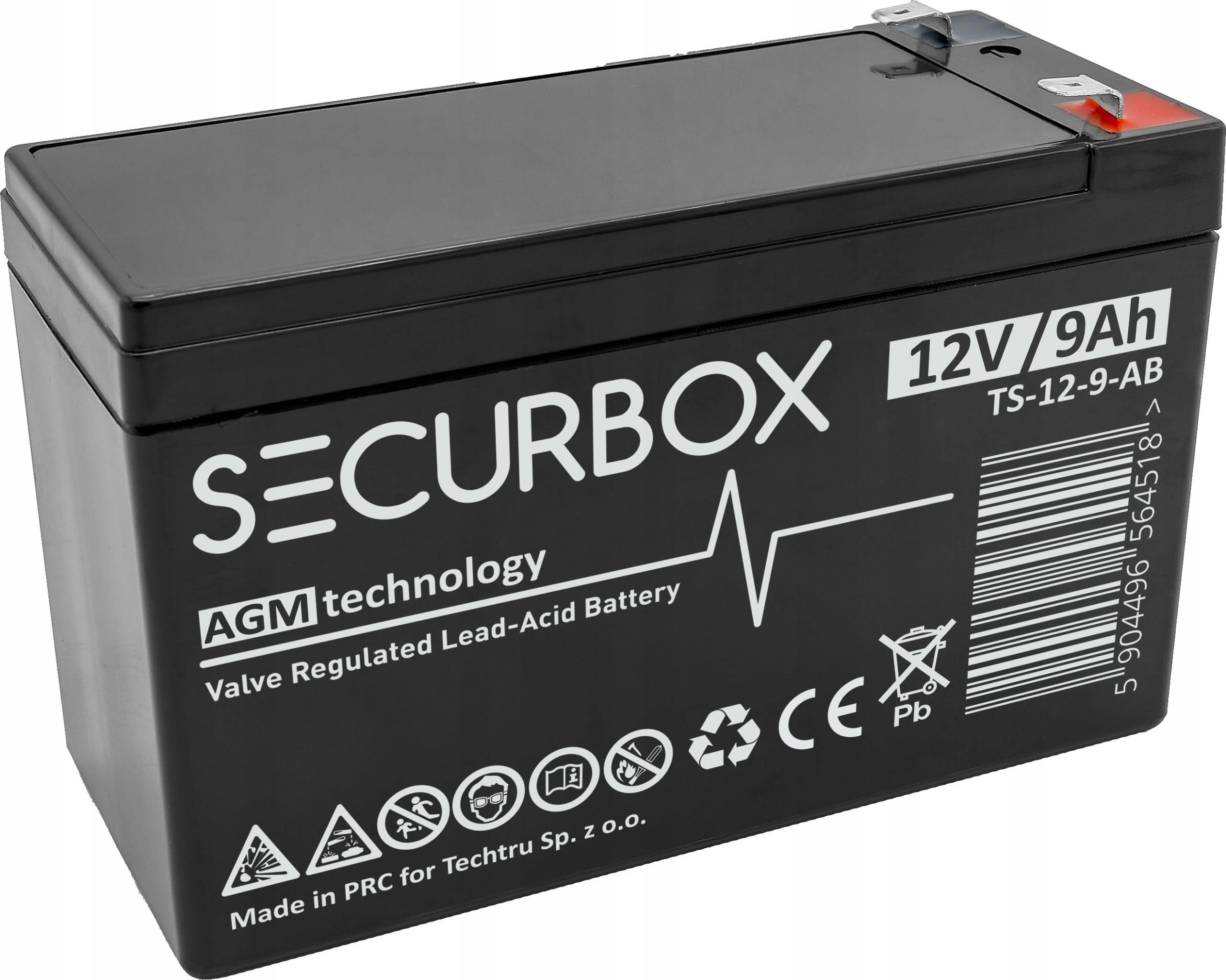 Bateria do zasilacza Securbox Akumulator 9Ah 12V bezobsługowa bateria do alarmu Ups (TS129AB ...