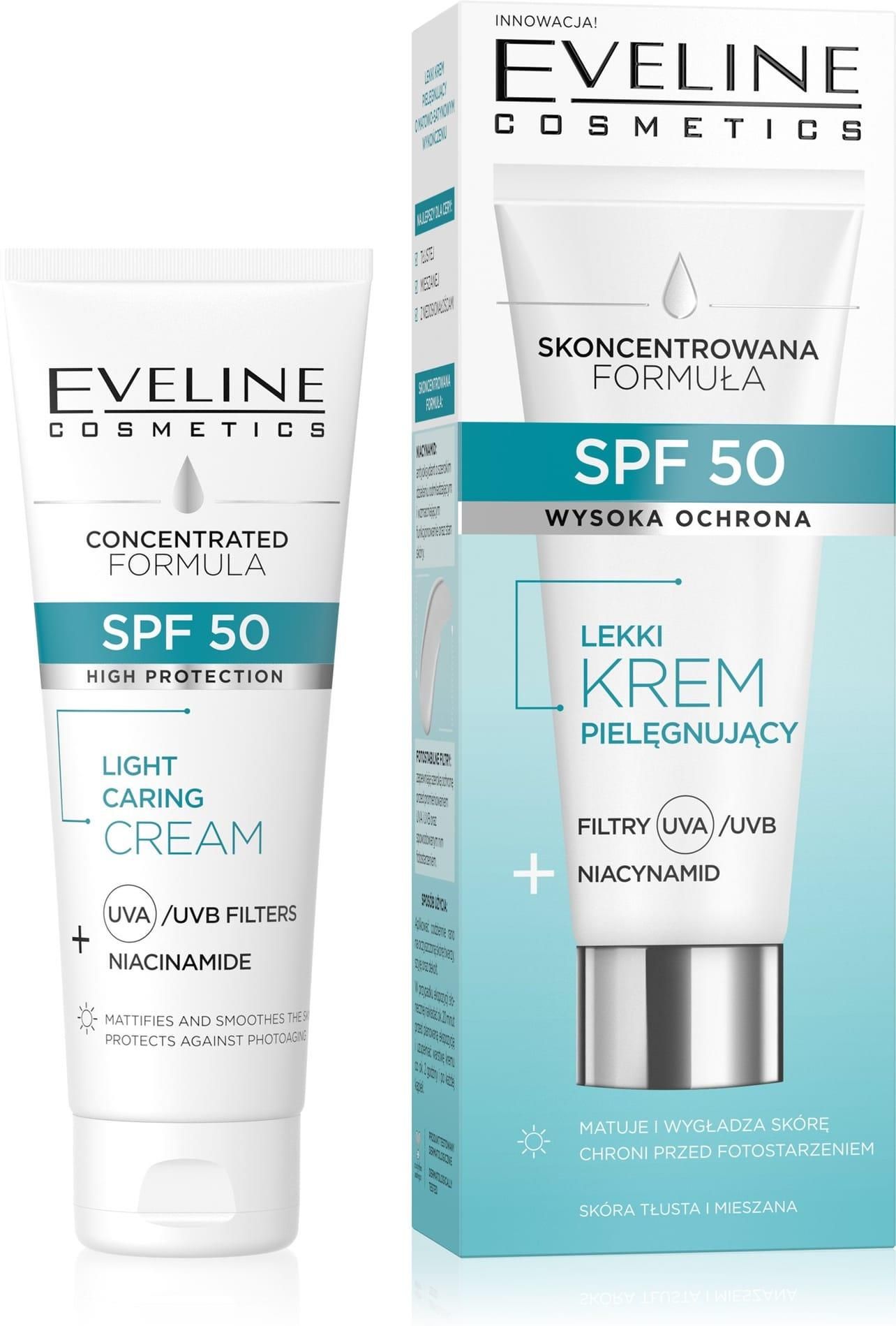 Krem Eveline Spf 50 Lekki Pielęgnujący Filtry+Niacynamid Do Cery ...