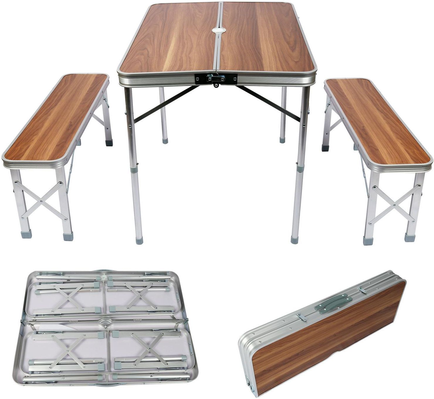 Wiltec Składany Stół Z 2 Ławkami Drewniana Konstrukcja Aluminium ...