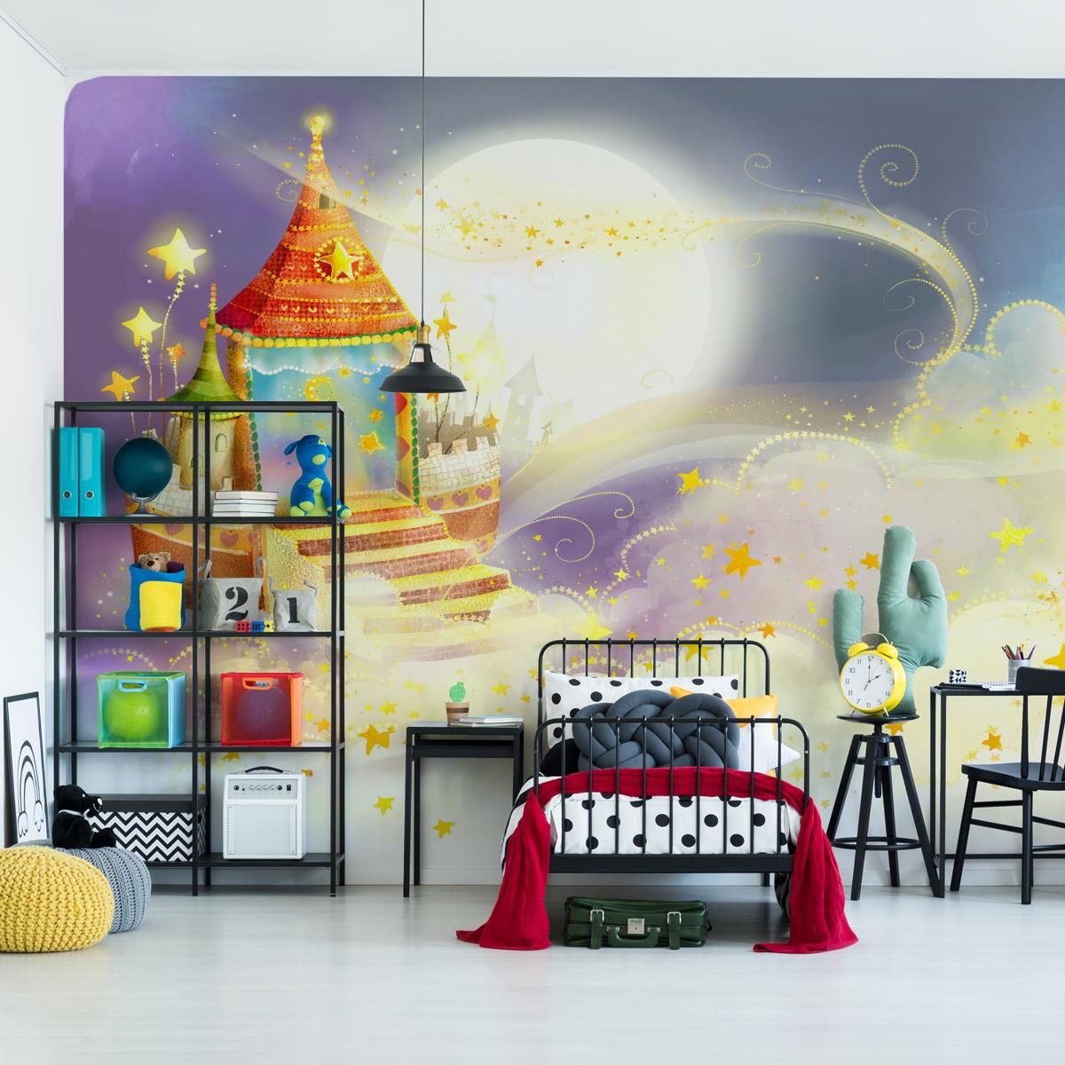Muralo Fototapeta Zamek Niebo Króliczek Gwiazdy Tapeta Ścienna Do Pokoju Dziecka Modny Efekt 3D ...
