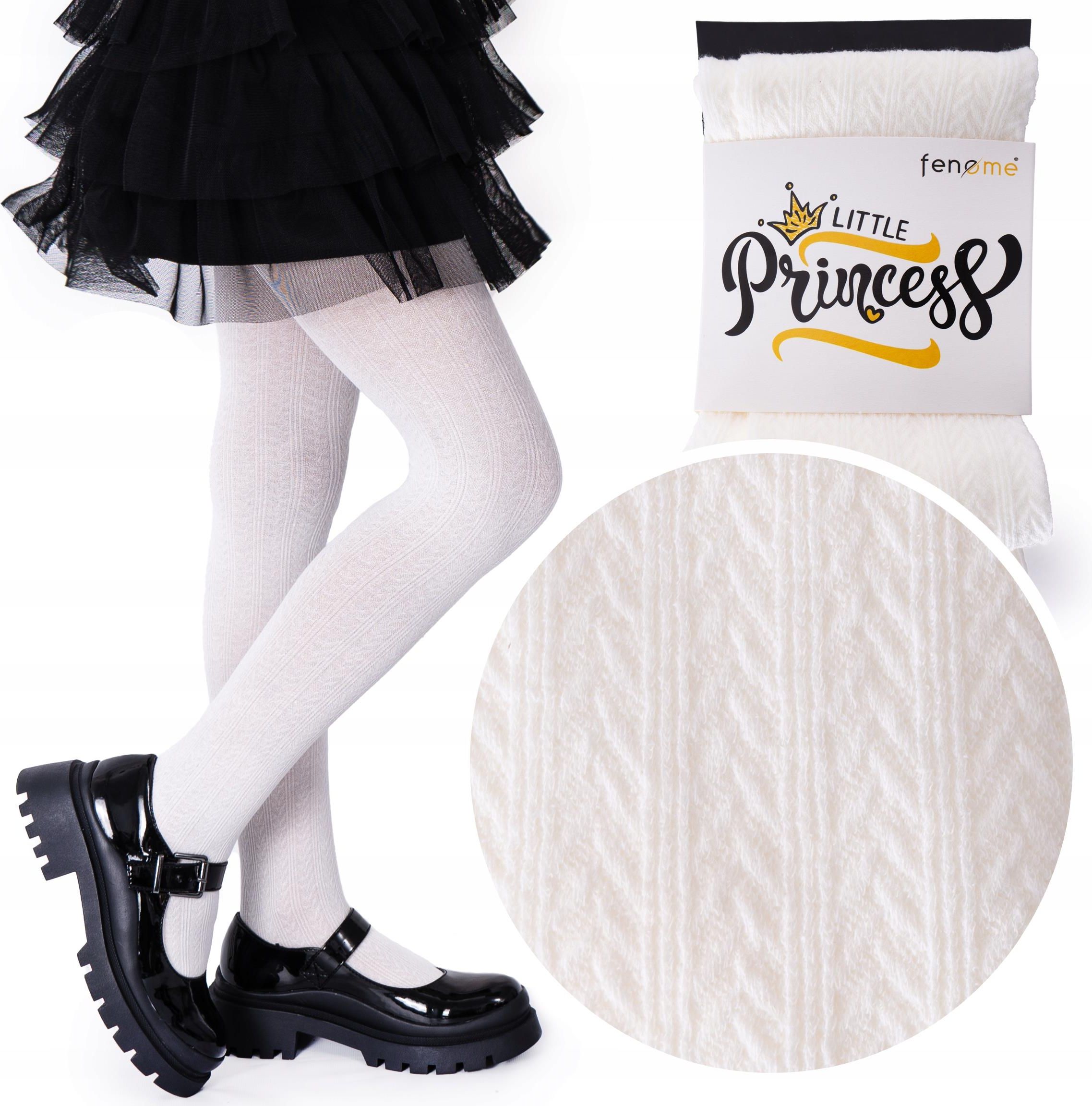 Fenome Rajstopy Bawełniane dziecięce dziewczęce Jodełka kolor Panna 116 ...