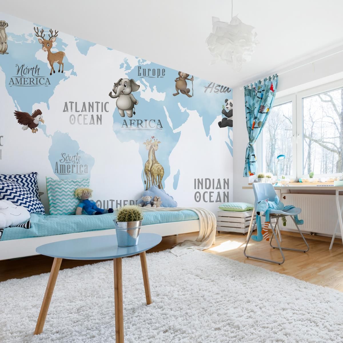 Muralo Fototapeta Dekoracja Abstrakcyjna Mapa Świata Zwierzęta Napisy 3D Idealna Do Pokoju ...