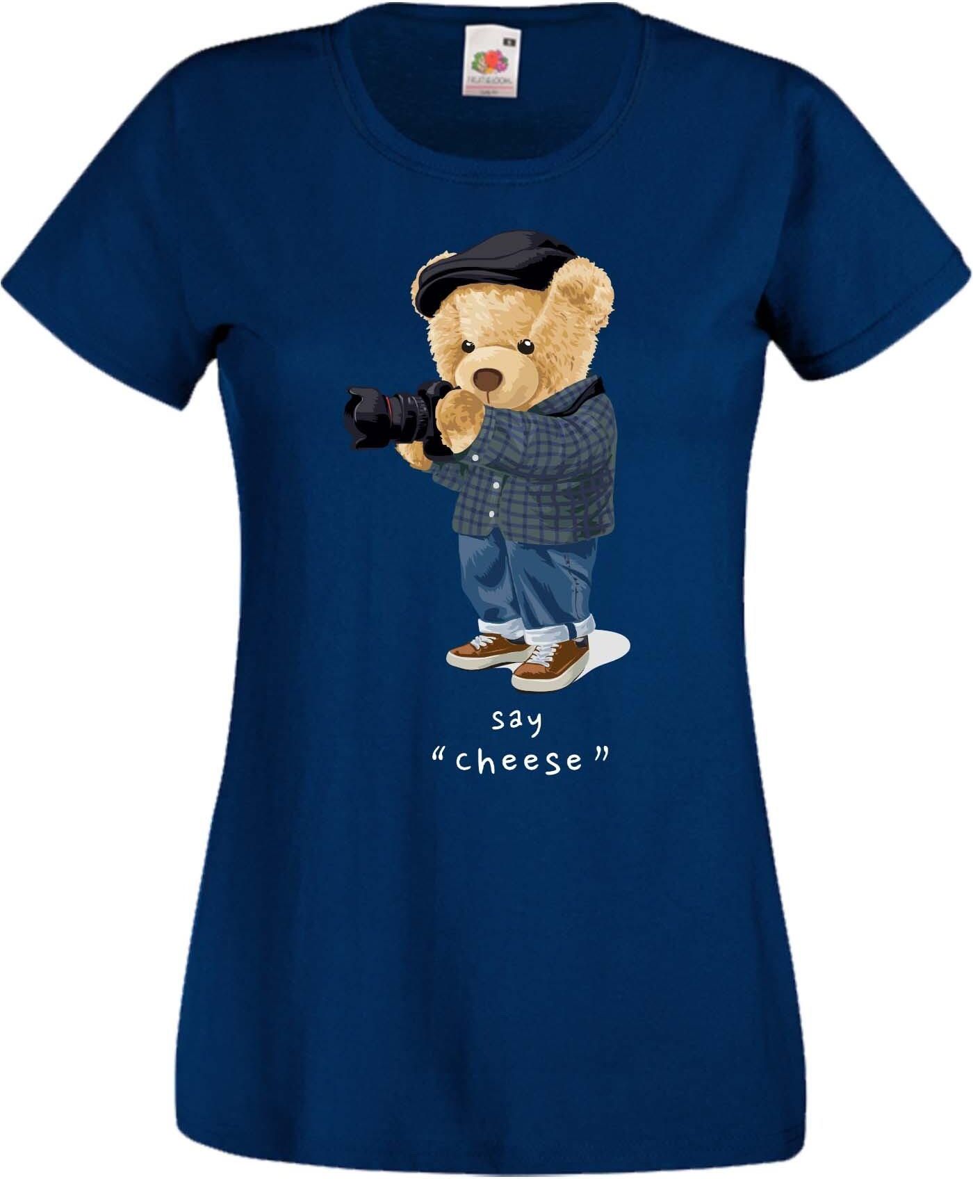 Say Cheese koszulka damska Cute Teddy Bear, Lady S / Ciemnoniebieski ...