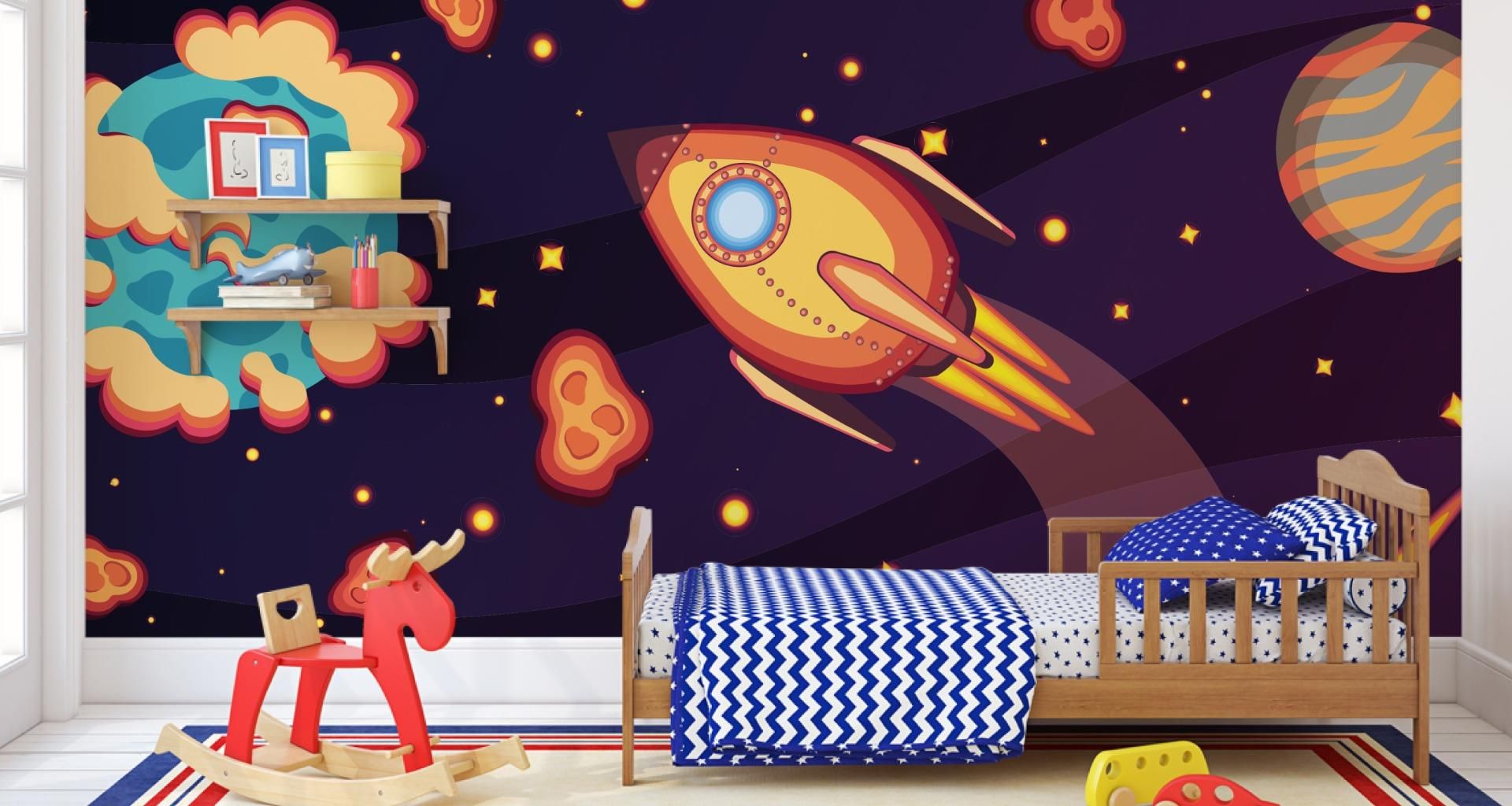 Muralo Fototapeta Abstrakcja Galaktyka Rakieta Kosmos Gwiazdy Planety 3D Do Pokoju Nastolatka ...