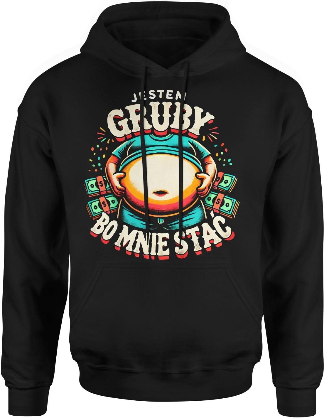 Jestem gruby bo mnie stać dla grubego Męska bluza z kapturem (S, Czarny ...