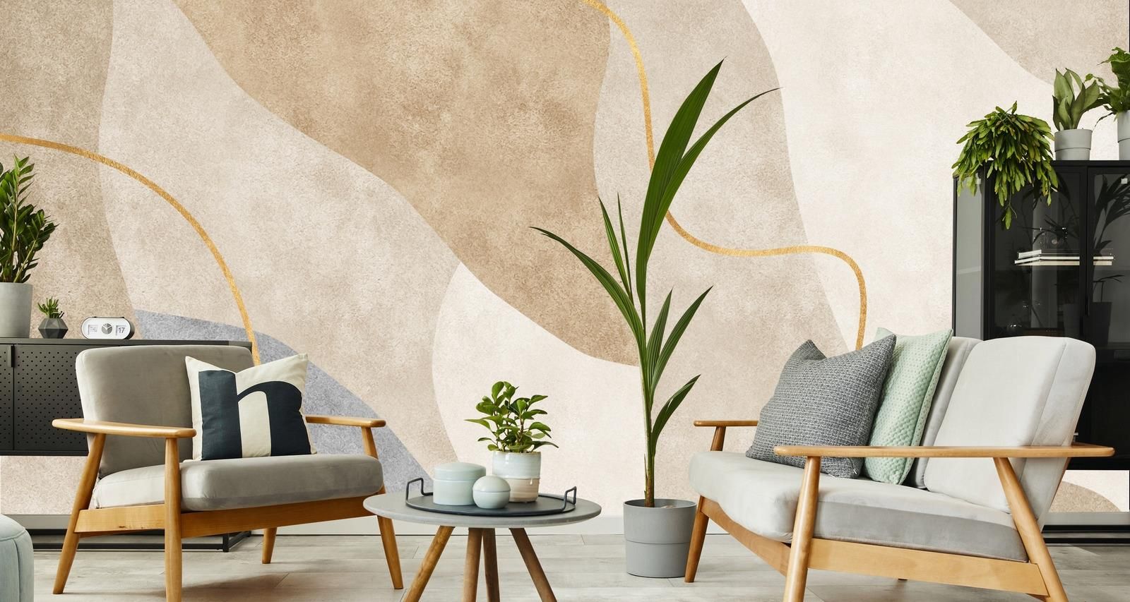 Muralo Fototapeta Do Salonu Abstrakcja Styl Boho Line-Art Tapeta ...