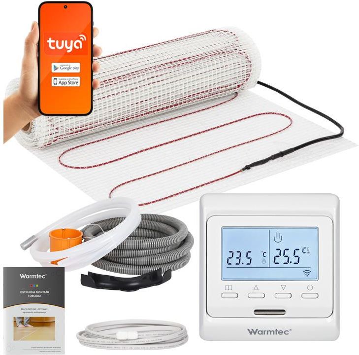 Ogrzewanie podłogowe Zestaw ogrzewania podłogowego pod płytki Warmtec mata grzewcza DSH-35 3,5m² ...