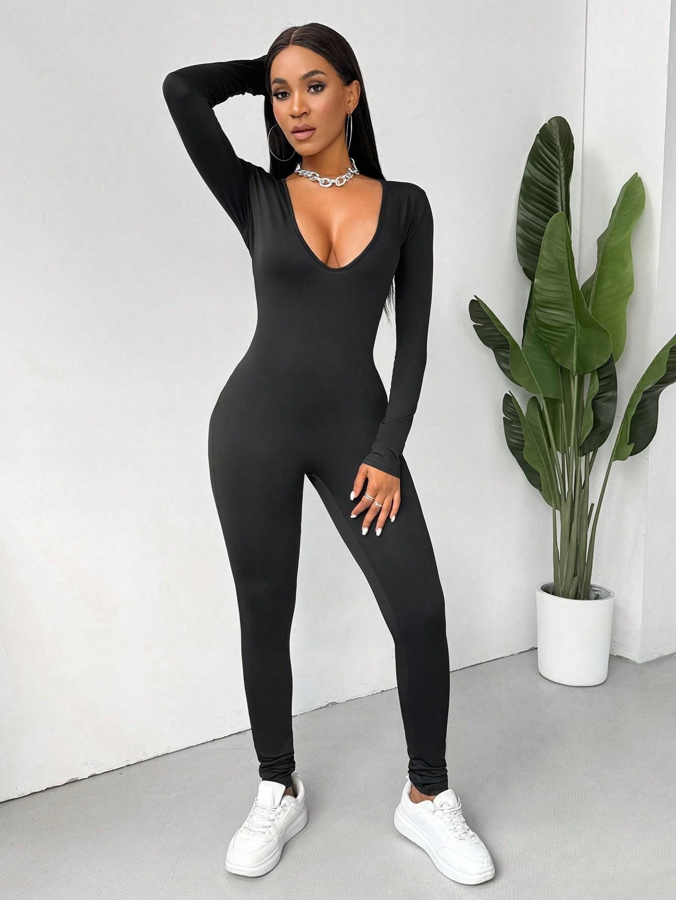 Głęboki Dekolt V Shein Xs Dopasowany Czarny Gładki Długi Kombinezon - Ceny i opinie - Ceneo.pl