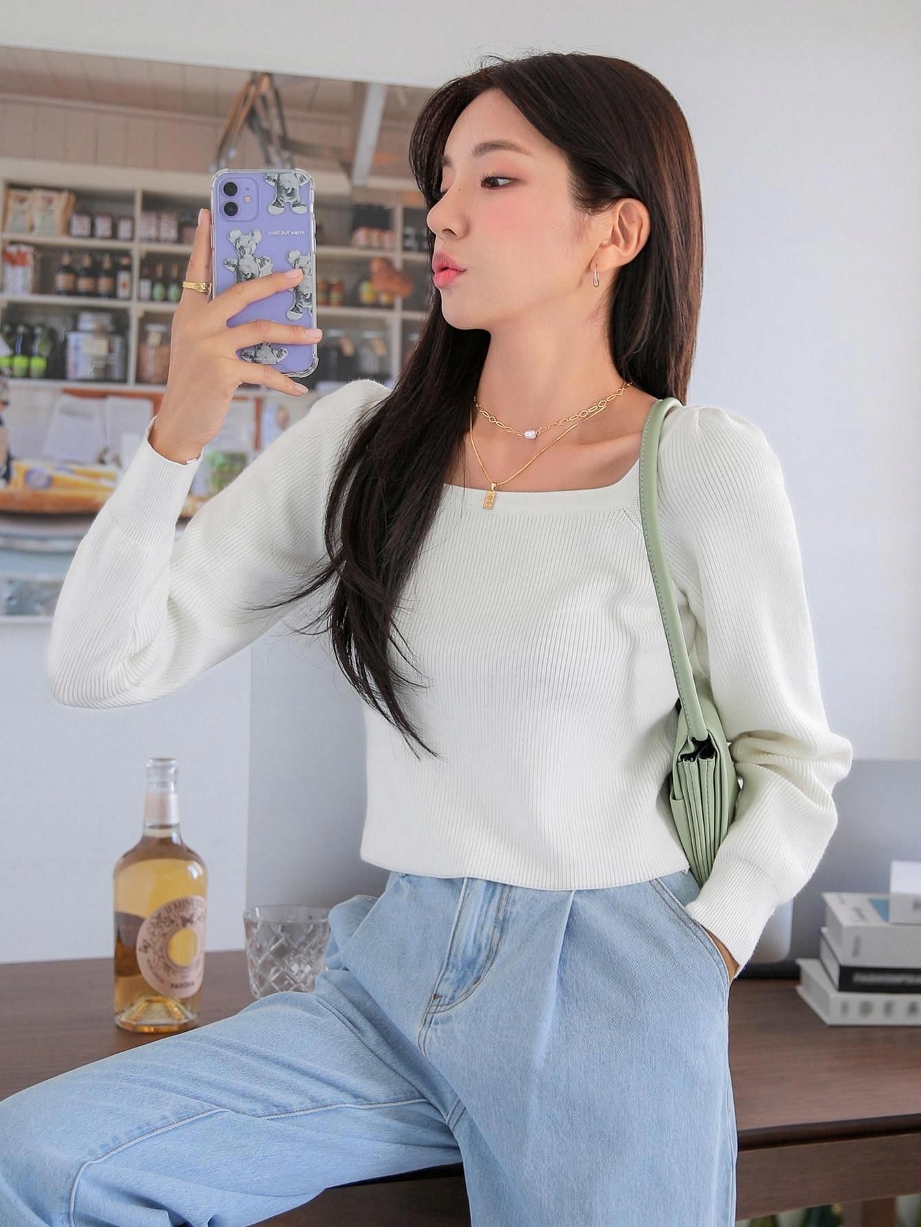 Bufki Klasyczny Prosty Dazy XL Sweter Dzianinowy Ecru Długi Rękaw - Ceny i opinie - Ceneo.pl