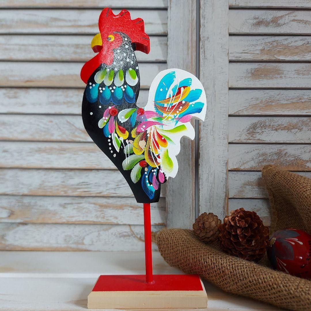 Vilcy Kogut Na Podstawce Drewniany Kogucik Figurka Malowany Folk ...