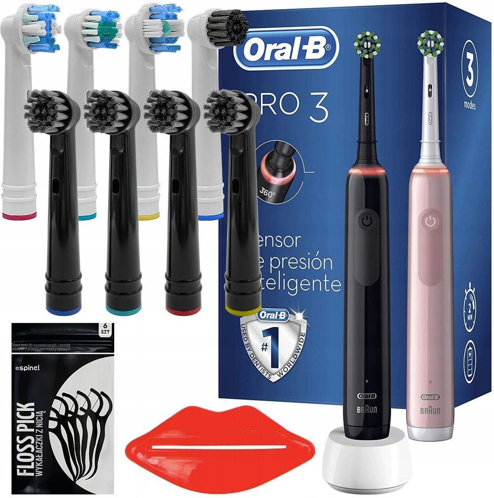 Szczoteczka elektryczna Oral-B Pro 3 3900N Czarny Różowy Dwupak + Mix Końcówek 8szt. + Dodatky ...