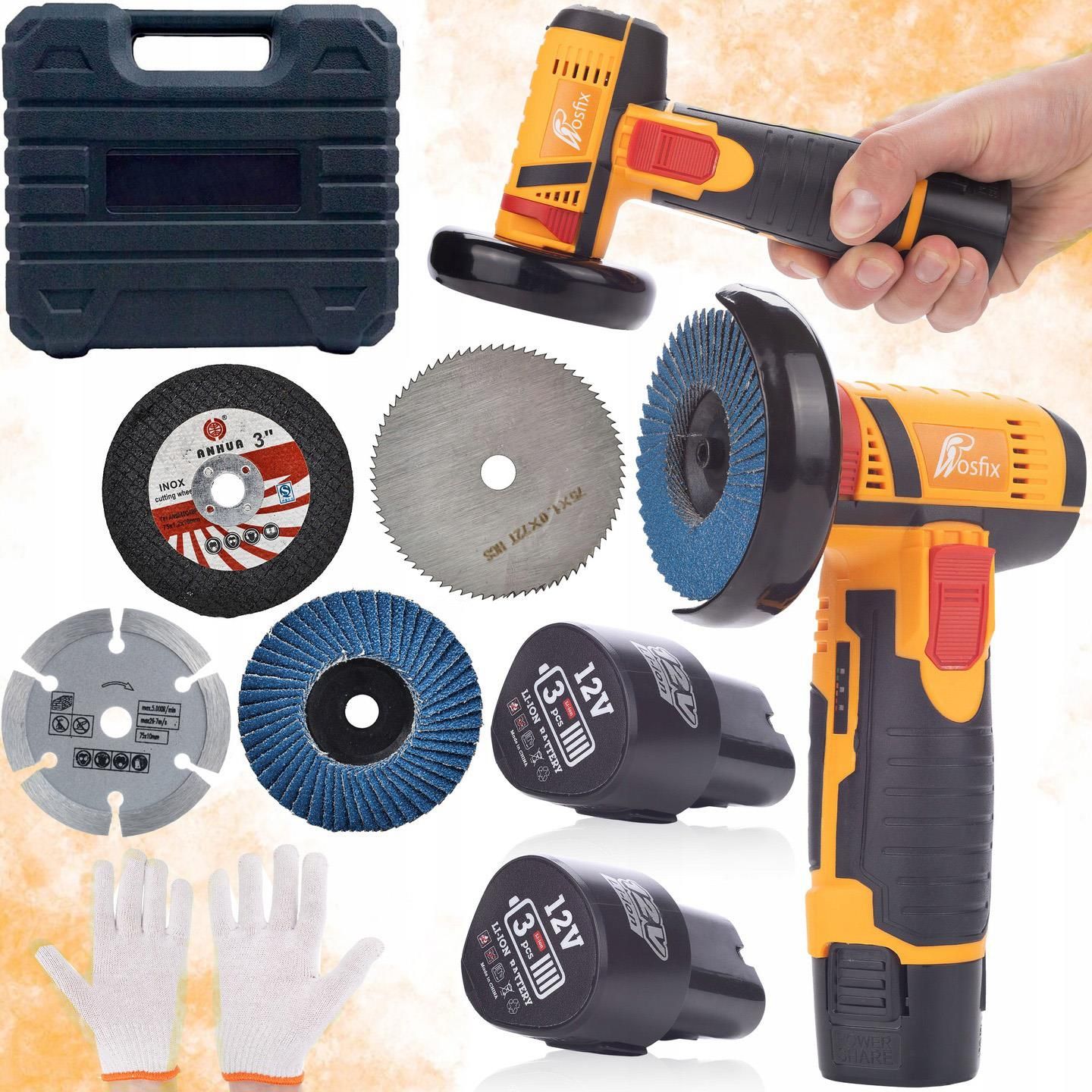 Akumulatorowa Mini Szlifierka Kątowa 12V 3 Tarcze Precyzyjna Walizka ...