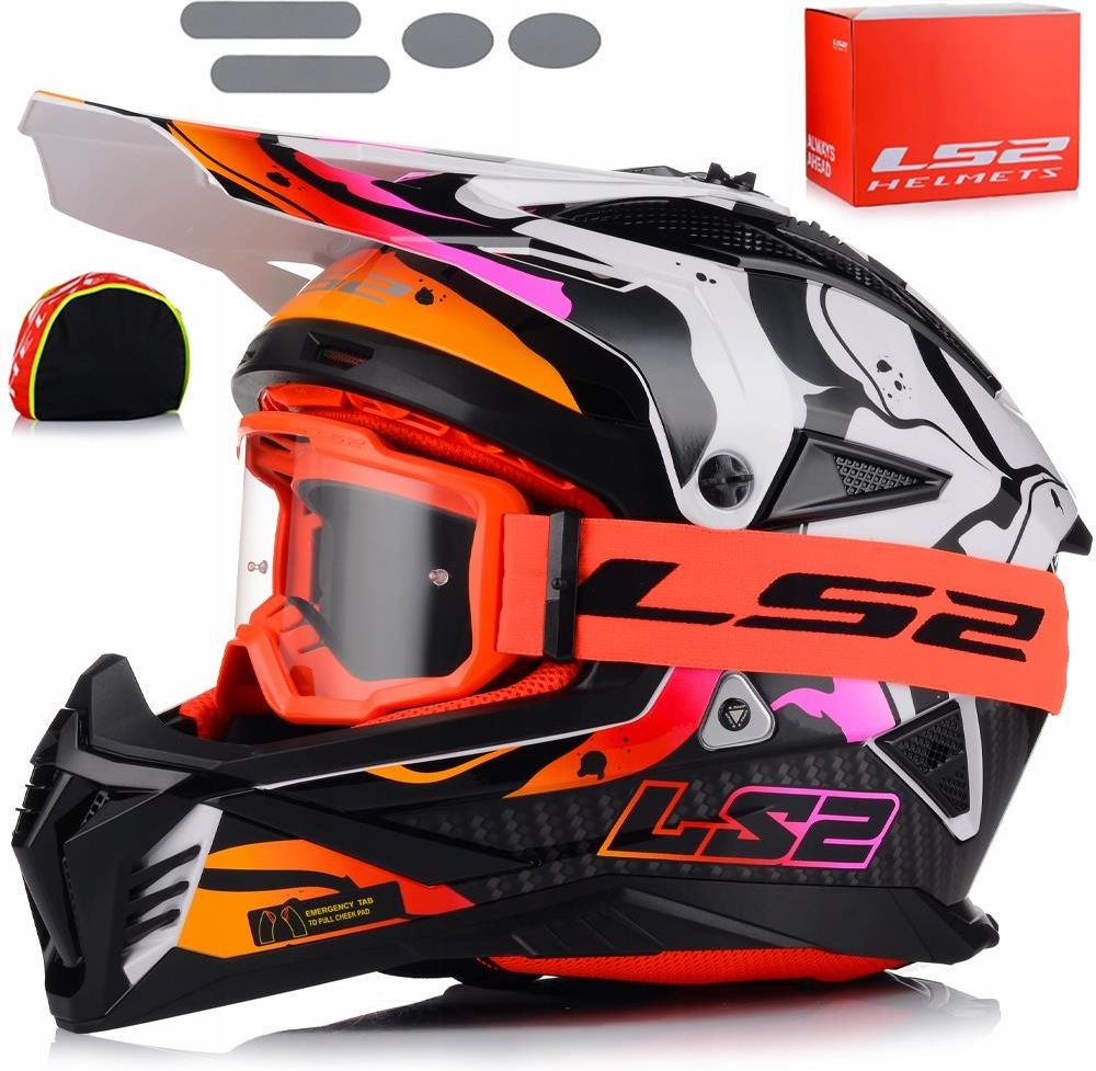 Kask motocyklowy Ls2 Mx708 Fast Ii + Gogle Lekki Enduro Cross Quad Atv ...