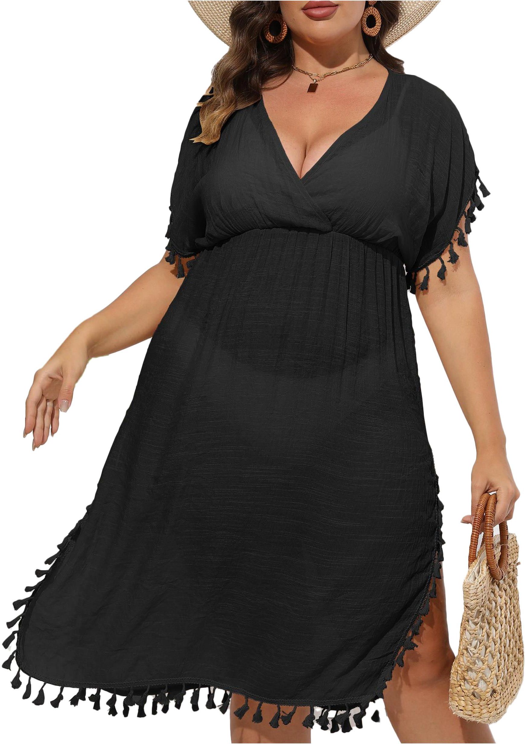 Letnia Sukienka plażowa Pareo na plażę Boho Długa czarna Narzutka plus ...