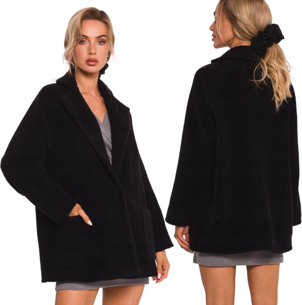 Damska Płaszcz Kurtka Narzutka Krótka Z Włosem Czarna 40/42 L/XL - Ceny ...