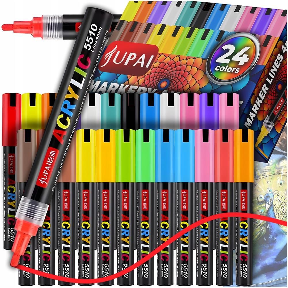 Jupai Markery Akrylowe Pisaki Mazaki Flamastry Wodoodporne 24Szt ...