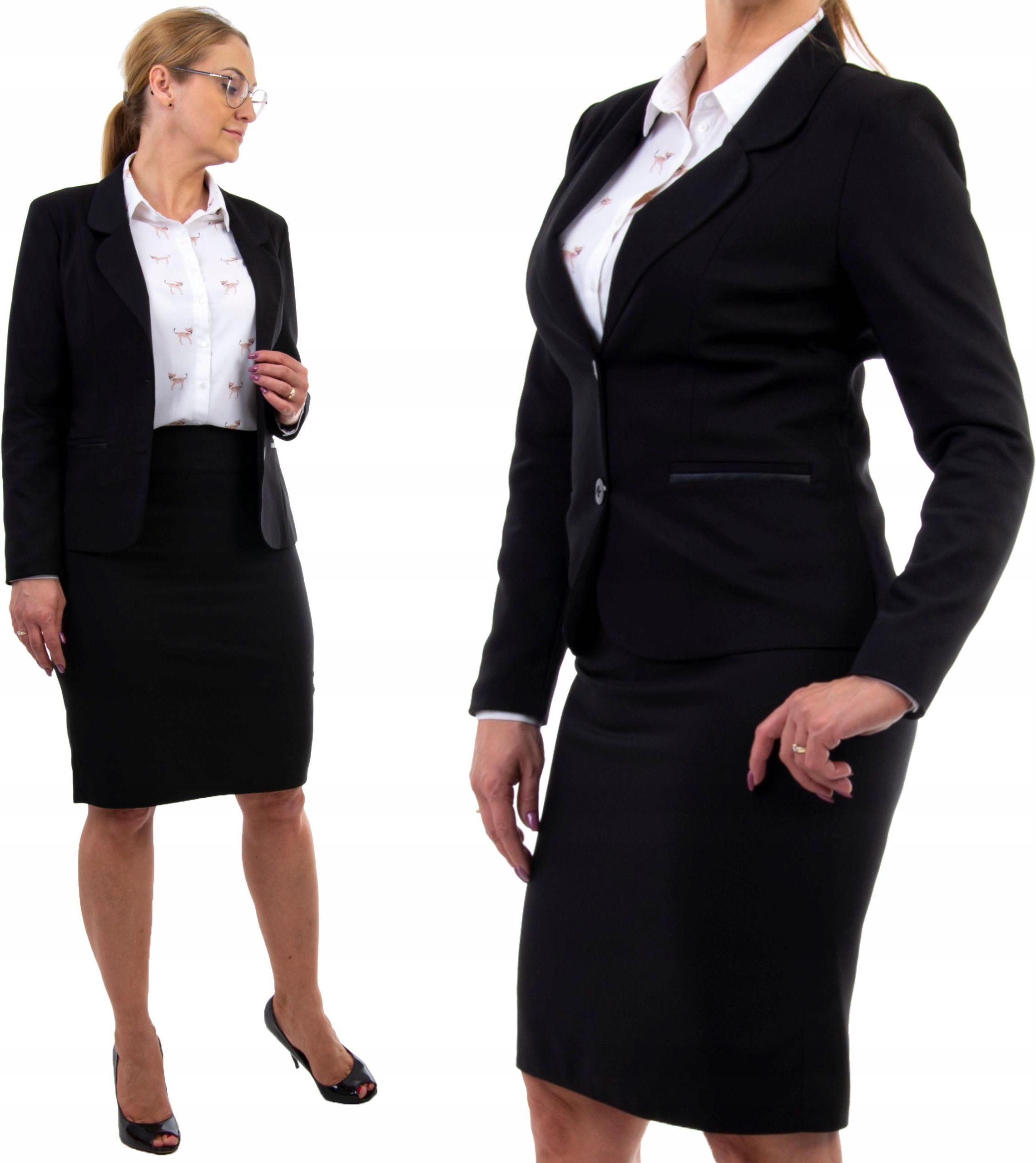 Z926 Komplet 3 Częsciowy Żakiet Spodnie Spódnica Czarny r. 38 (M ...