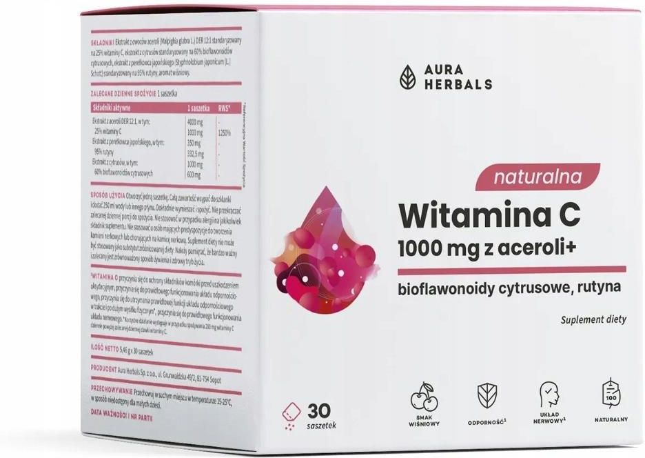 Aura Herbals Naturalna Witamina C 1000 Mg Z Aceroli 30 Sasz. - Opinie i ceny na Ceneo.pl
