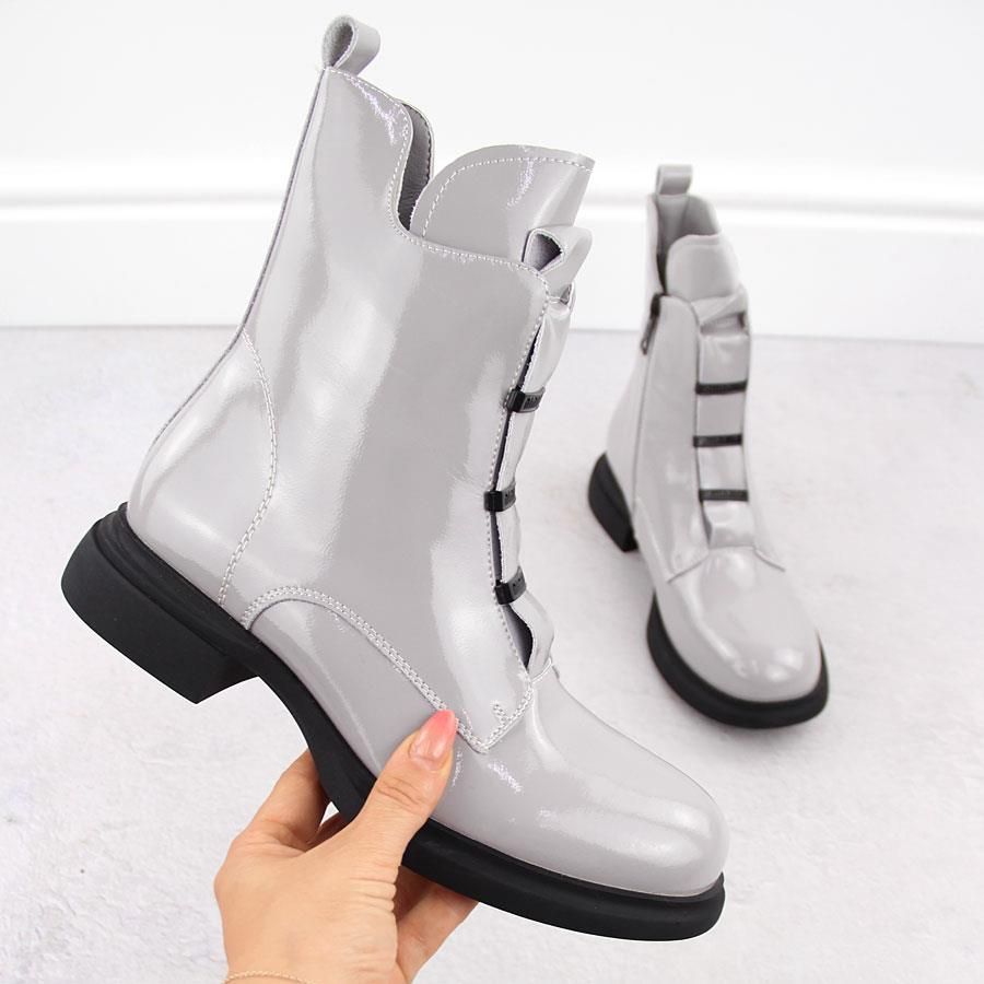 Skórzane botki damskie lakierowane szare Vinceza 66678 - Ceny i opinie ...