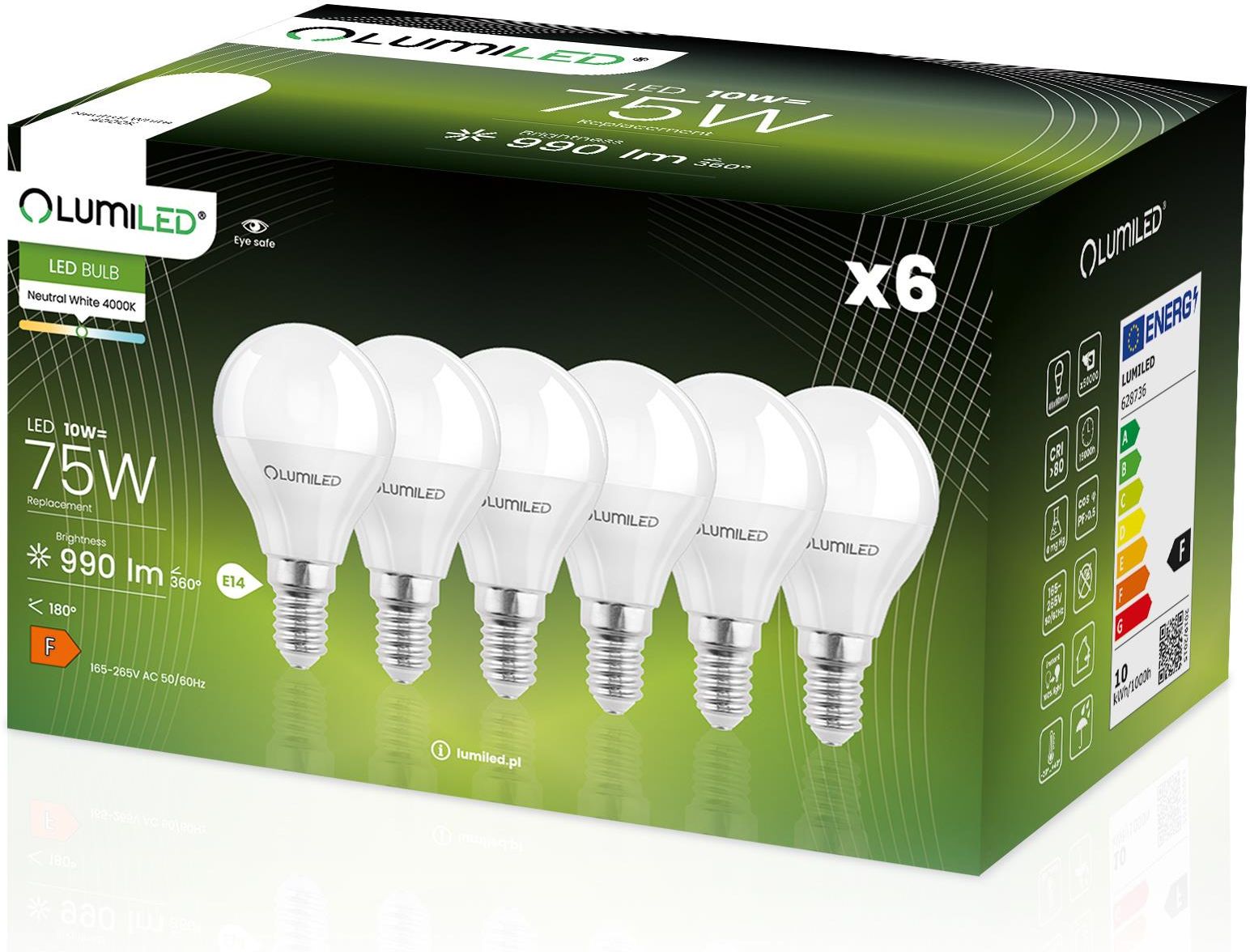 Lumiled Zestaw 6X Żarówka Led Kulka P45 E14 10W = 75W 990Lm 4000K Neutralna 180° - Opinie i ...