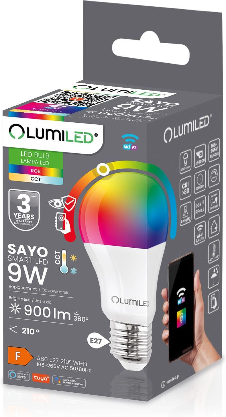 Lumiled Żarówka Led E27 A60 9W = 60W 900Lm Rgb Cct Ściemnialna Inteligentna Tuya Wifi Smart Sayo ...