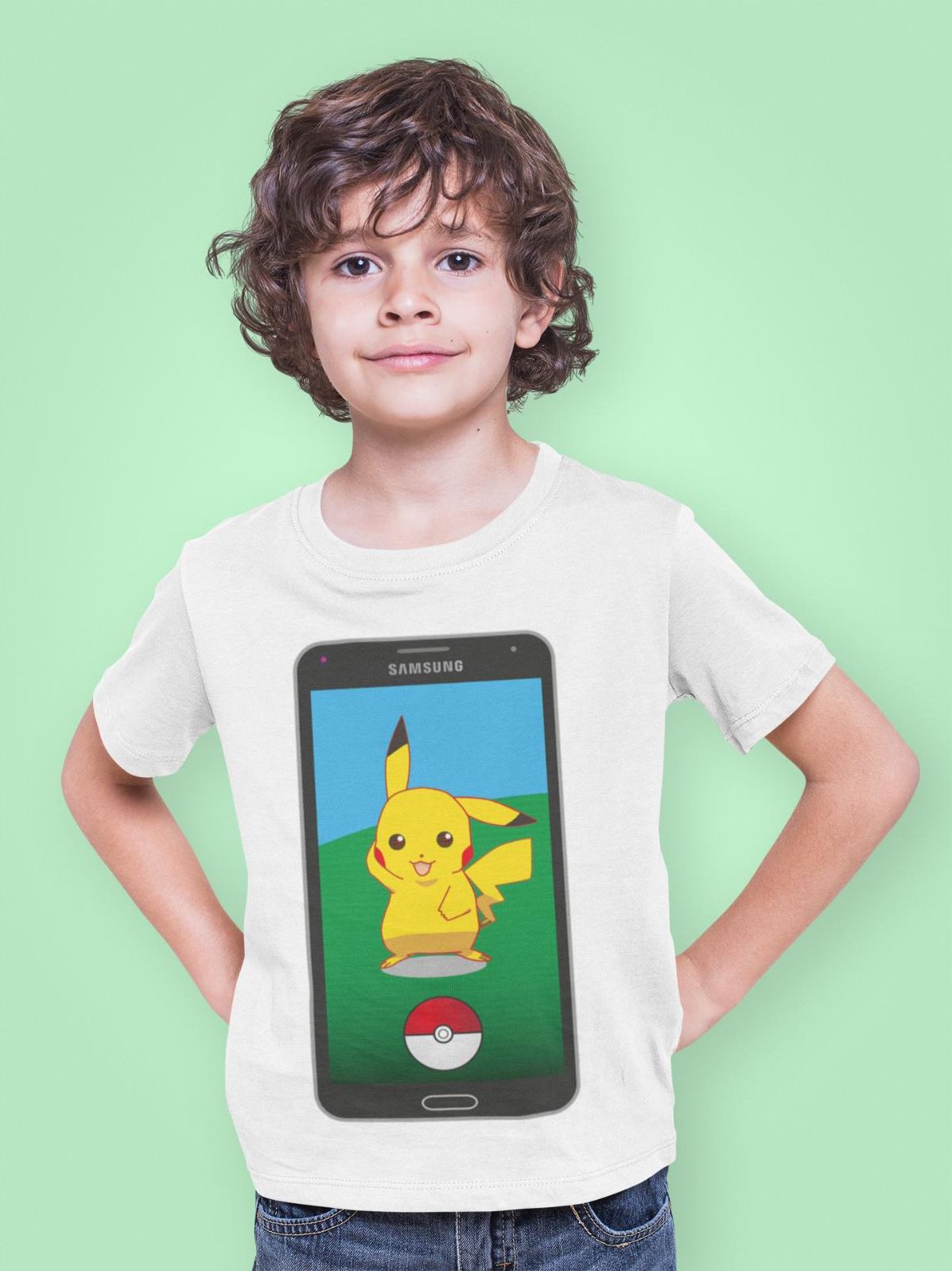 Pokemon Cell Phone Pikachu Pika Pokeball Organic Kids T-Shirt Comic ...