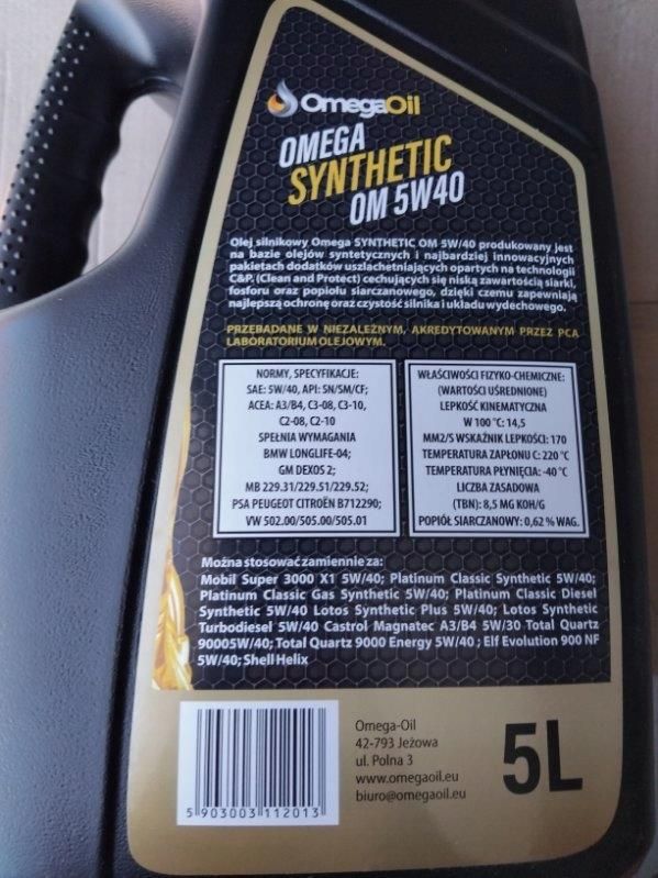 Omega Oil Synthetic Om 5W40 5l - opinie i ceny na Ceneo.pl