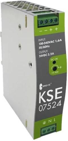 ZASILACZ IMPULSOWY KSE 07524M 96-264VAC/ 24VDC 3.2A NA SZYNĘ DIN 17000 ...