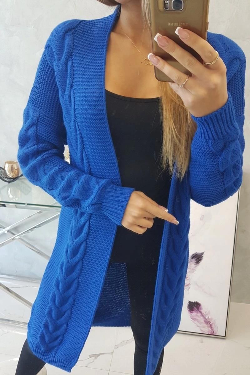 Sweter Kardigan splot warkocz chabrowy - Ceny i opinie - Ceneo.pl