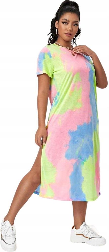 Tie Dye Krótki Rękaw 52 FC12314 *shein Sukienka MIDI T-shirt - Ceny i ...