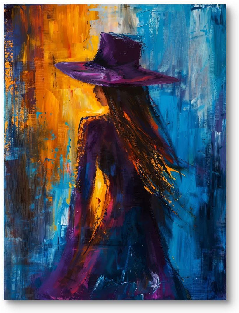 Mieszkomieszko Obraz Kobieta W Kapeluszu W Abstrakcji Do Salonu Pomarańczowo-Niebieski 40x50cm ...