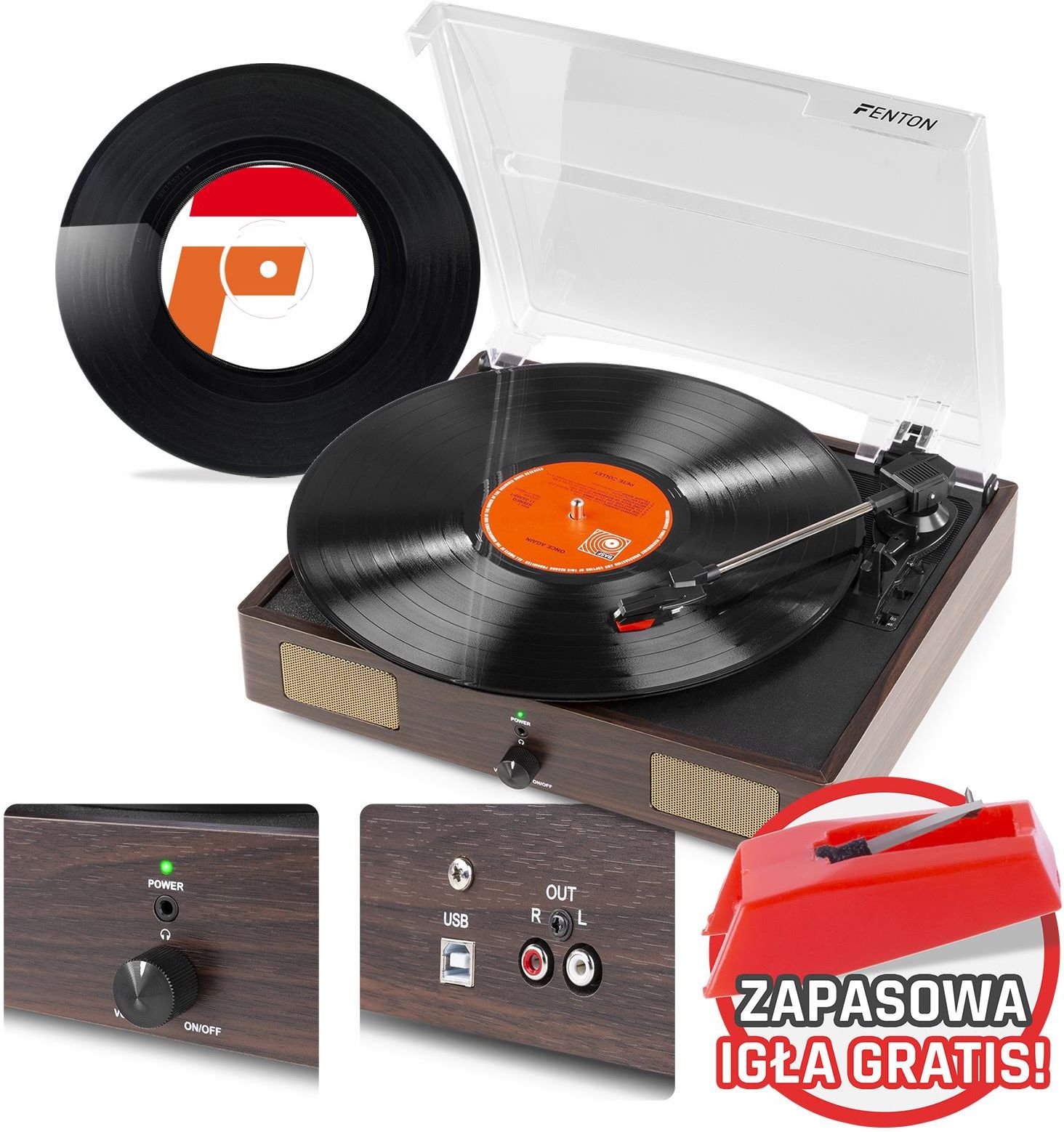Gramofon Gramofon RP106DW z głośnikami USB Fenton ciemne drewno ...