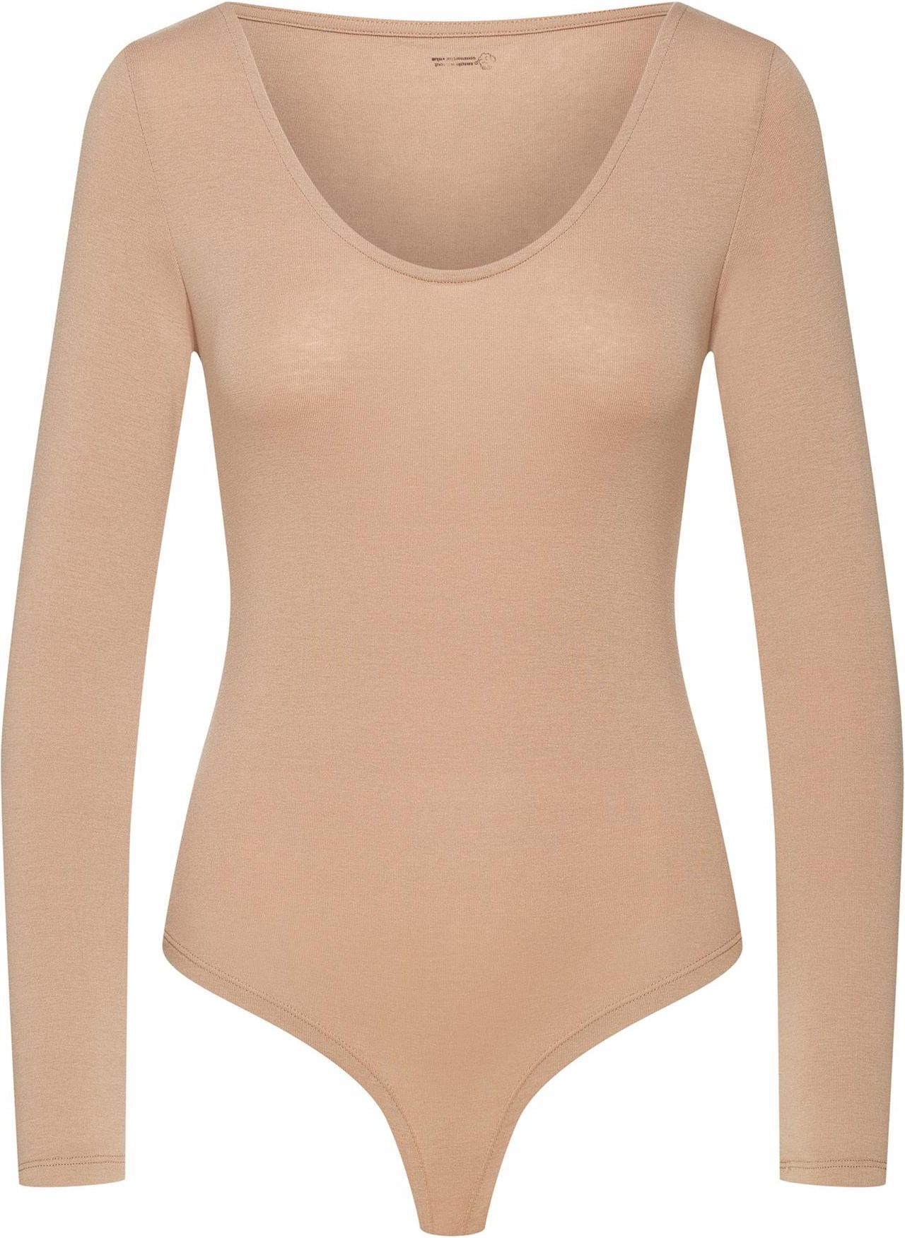 Body damskie beżowe wiskoza 95% gładkie z długim rękawem Esotiq Judi M ...