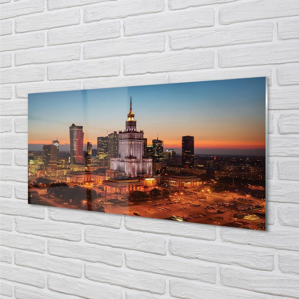 Tulup.Pl Obraz akrylowy Warszawa Wieżowce noc panorama 125x50 cm 4 ...