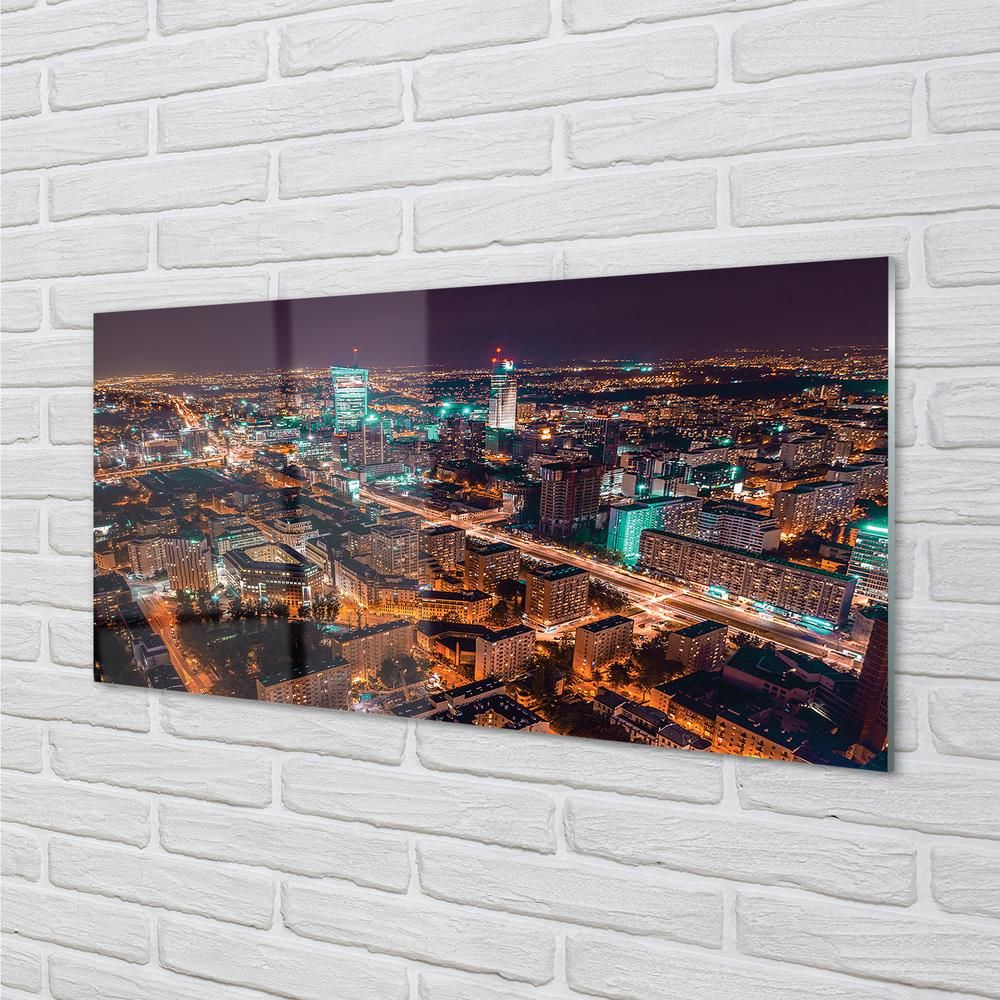 Tulup.Pl Obraz na szkle Warszawa Miasto noc panorama 125x50 cm 2 ...