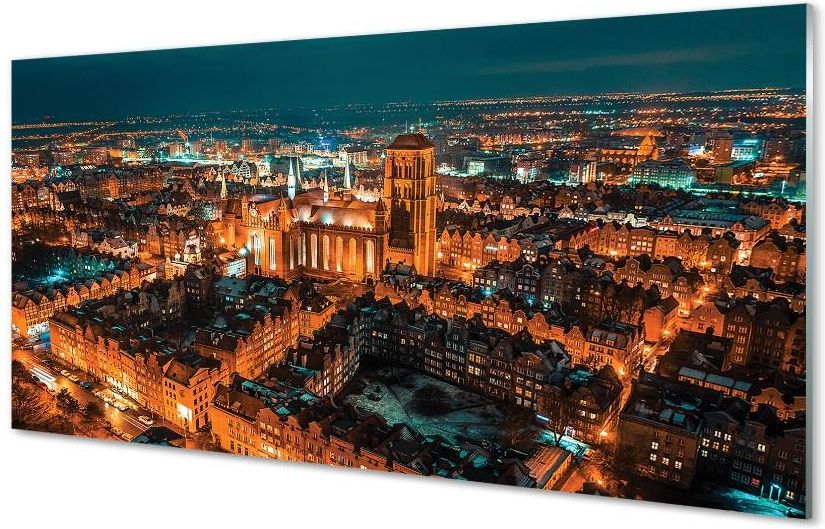 Tulup.Pl Obraz na szkle Gdańsk Panorama noc kościół 125x50 cm 2 ...