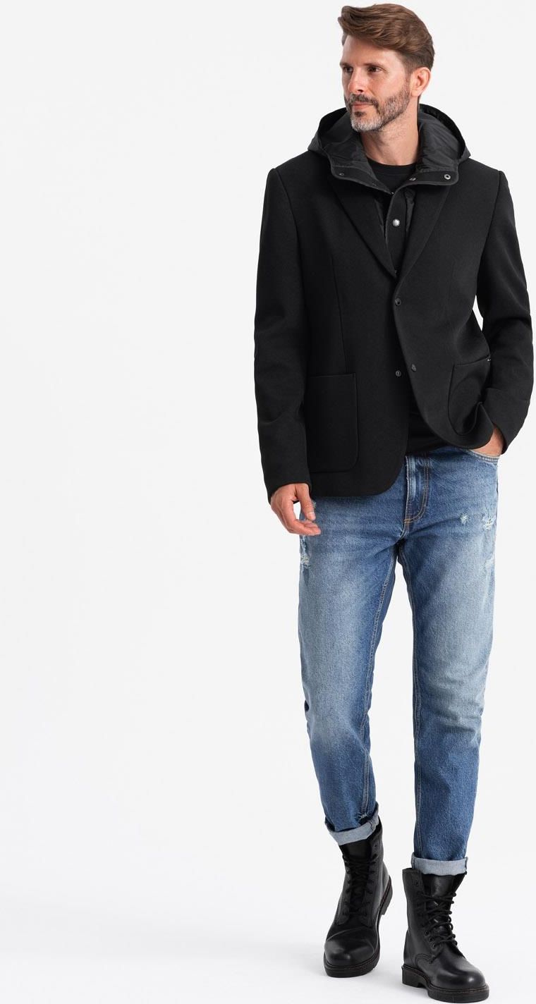 Marynarka męska z podpinką i kapturem czarna V2 OM-BLZB-0133 S - Ceny i opinie - Ceneo.pl